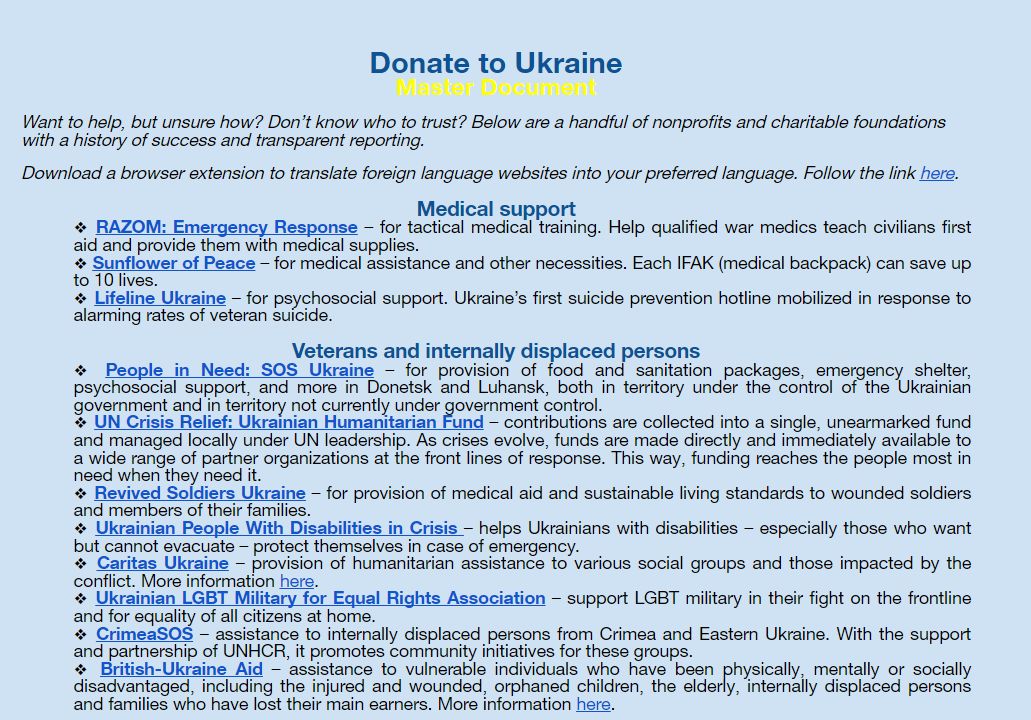 Donate to Organizations Providing Support for Ukraine – Olga Zilberbourg